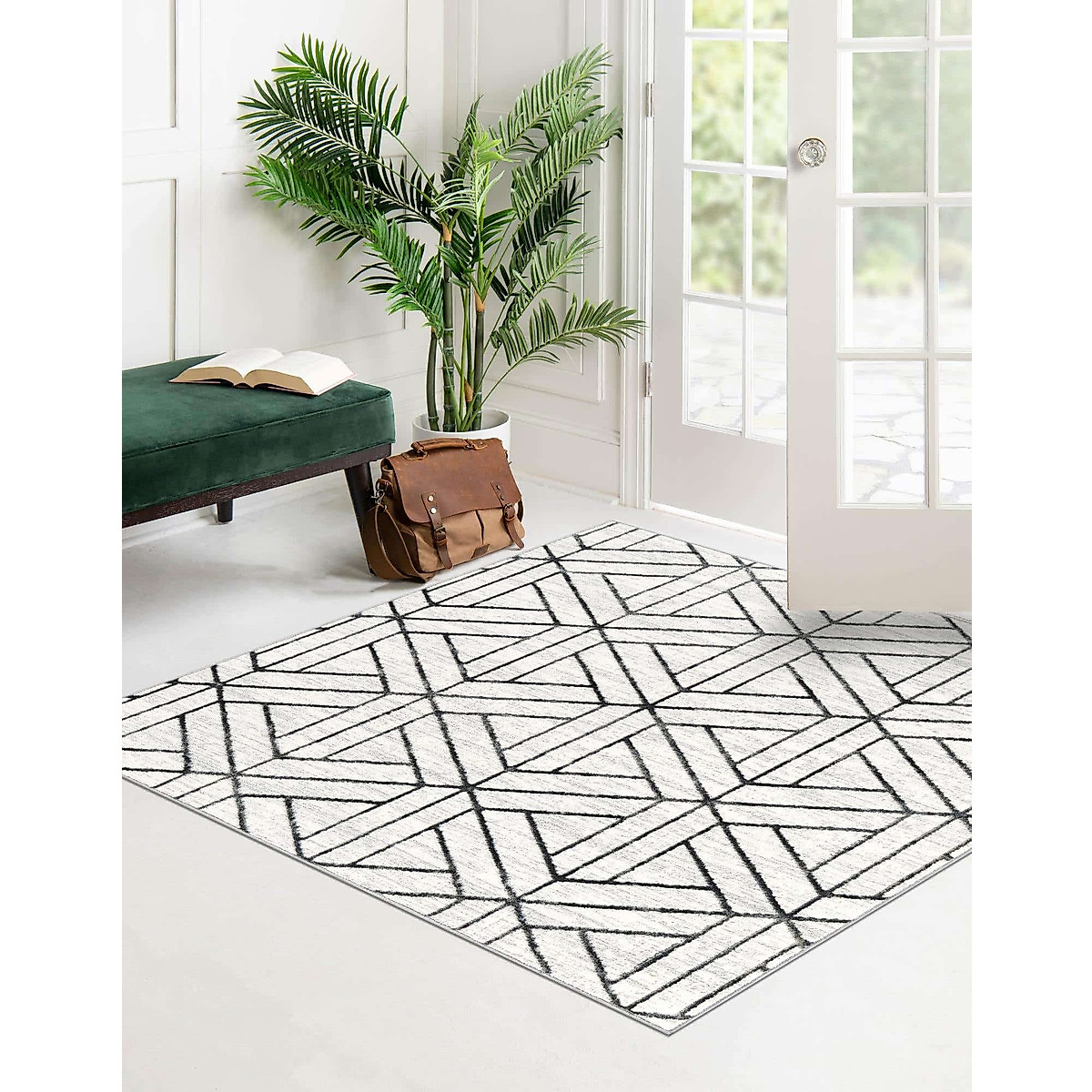 Unique Loom Matrix Trellis Collection Area Rug - Motif (7' 1" Square, White/ Gray)