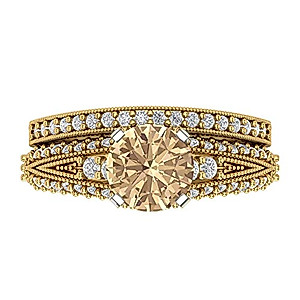 Clara Pucci 2.05ct Round Cut Solitaire Conflict Free Yellow Moissanite Wedding Engagement Anniversary Ring Band set 18k 2 Tone Gold 8.25