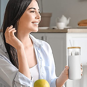 tronco 24oz Glass Tumbler Glass Water Bottle Straw Silicone Protective Sleeve Bamboo Lid - BPA Free