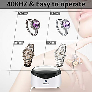 Ultrasonic Jewelry Cleaner -Silver Cleaner for Jewelry Rings with Watch Holder,Cleaning Basket,304 SUS Tank for Eyeglasses Watches Coins Tools Razors Earrings Necklaces Dentures 21 Ounces