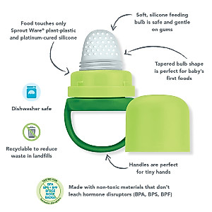 green sprouts Sprout Ware Plant-Plastic First Foods Feeder Made from Plants, Encourages Self-Feeding, Soft Silicone Bulb, Green