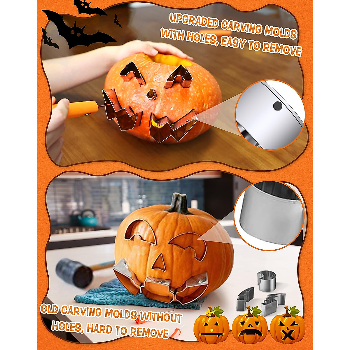 Fenvella Pumpkin Carving Kit for Kids with Hammer, 25 PCS Pumpkin Carving Tools Heavy Duty Stainless Steel Pumpkin Carver Set, Halloween Pumpkin Carving Stencils, Safe Carving Tools Kit for Adults