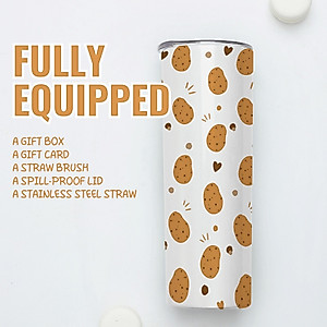 Onebttl Funny Potato Gifts for Potato Lovers, All-over Pattern Insulated 20oz Stainless Steel Skinny Tumbler with Straw and Lid