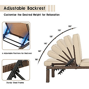 Grepatio Patio Chaise Lounge Chair Outdoor Wicker Rattan Daybed Adjustable Pool Furniture Chair with Cushions Beach Lounge Chair Sun Lounger for Outside (1 Pcs)