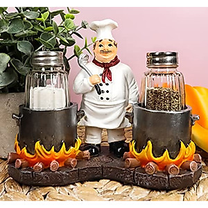 Set Of 1 Standing Chef With Flaming Pots Salt And Pepper Shakers