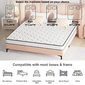 6 Inch King Size Mattress with Innerspring and Foam, Hybrid Mattress King with Fiberglass Free, Medium Firm Spring Mattress, King Size Mattress in A Box, Pressure Relief, 80"L X 76"W X 6"Th, White