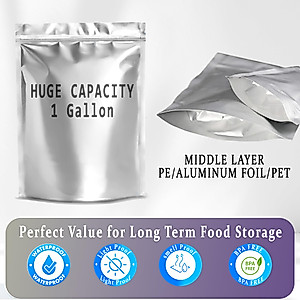 Mylar Bags for Food Storage with Oxygen Absorbers & Labels, Stand-Up, 3 Sizes, Heat Sealable & Resealable Food Storage Bags
