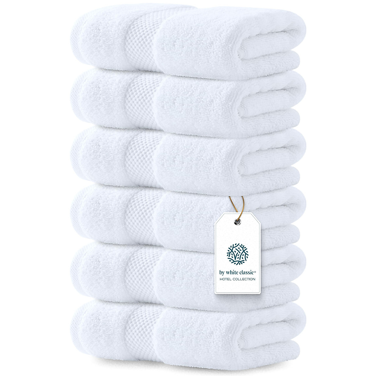 Luxury White Hand Towels - Soft Circlet Egyptian Cotton | Highly Absorbent Hotel spa Bathroom Towel Collection | 16x30 Inch | Set of 6