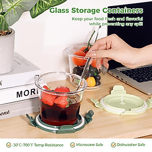 4 Pack Round Glass Meal Prep Containers with Airtight Lids, Leak-proof Storage Containers Set, Reusable Glass Soup Containers Overnight Oats Containers for Leftover, Fruit, Microwave & Freezer Safe