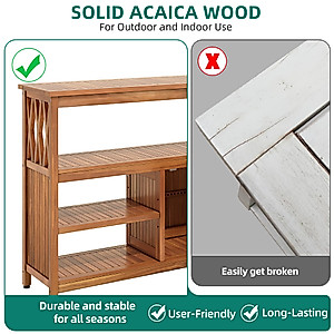 YITAHOME Acacia Wood Patio Bar Table with Storage and Shelves, Outdoor Sideboard Storage Cabinet for Outdoor and Indoor Use, Suitable for Garden Patio Balcony Living Room, Natural