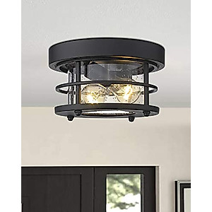 Emliviar 2-Light Round Ceiling Light Fixture, Farmhouse Flush Mount Ceiling Light 10 Inch, Black Finish, WE2085F BK