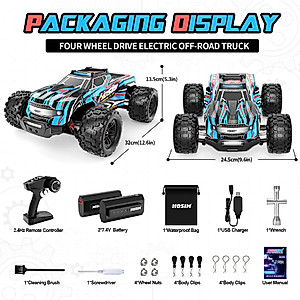 Hosim 1:14 RC Cars with Colorful LED Lights, 40+ KPH High Speed Remote Control Car, 4WD RC Trucks Waterproof Off-Road Jumping Crawler for Boys Children Adults