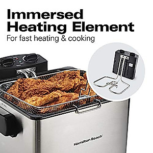 Hamilton Beach Professional Style Electric DeepFryer, XL Frying Basket, Lid with View Window, 1800 Watts, 19 Cups / 4.5 Liters Oil Capacity, Stainless Steel (35035A)