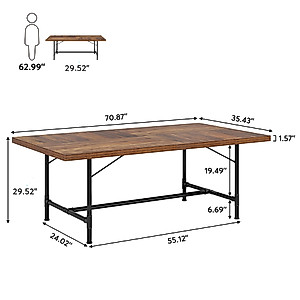 Tribesigns Dining Table for 6-8 People, 70.9-Inch Rectangle Wood Kitchen Table with Tube Metal Frame, Rustic Large Dining Room Table for Kitchen, Living Room