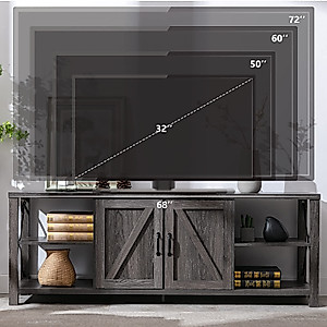 AUXSOUL 70 Inch TV Stand for 75 Inch TV, Farmhouse Entertainment Center with Storage Shelves & Barn Door, TV Console Cabinet for Living Room Bedroom,Grey Wash