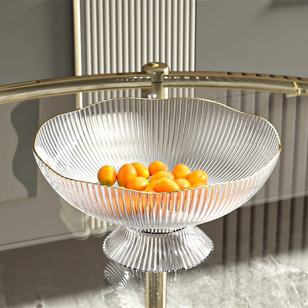 Operitacx PET Fruit Plate Footed Round Pedestal Bowl Clear Snack Nut Tray Appetizer Serving Dish Dessert Candy Display Stand for Kitchen Counter Centerpiece Table Decor (9.8x4.3 inch)