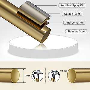 YNL Shower Curtain Rod 34-82 Inches (2.8-6.8ft) with 12Pcs Shower Curtain Rings, Adjustable Gold Shower Rod No Drilling, Non-Slip, Never Rust, Stainless Steel, Suitable for Bathroom Window, Gold