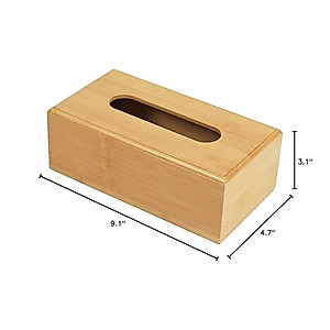 Bamboo Tissue Box Cover Rectangular Facial Tissue Holder for Office Home 9.1 x 3.1 x 4.7 inch