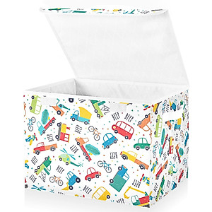 Cartoon Vehicle Cars Storage Bins with Lids Fabric Storage Containers Cubes Box Closet Organizer Collapsible Storage Basket for Bedroom Clothes Office Shelves Nursery Gifts Home Decor