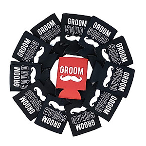 Your Dream Party Shop Groom and Grooms Squad Bachelor Party Can Coolers, Set of 12 Beer Can Coolies, Perfect Bachelor Party Decorations and as Grooms Men Gifts (Red)