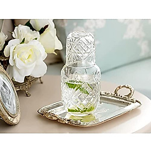DUHALINE Crystal Bedside Carafe and Glass Set, Crystal Bedside Night Carafe Pitcher and Tumbler Glass Set, 2 Piece Water Pitcher And Cup Night Set (17.75 oz or 525 ml)