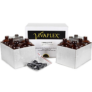 Vivaplex, 12, Amber, 16 oz Glass Bottles, with Lids