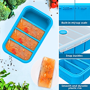 Webake Silicone Freezer Tray with Lid, Food Storage Container, 1 Cup Portion, Ice Cube Tray for Soup Sauce Meal Prep, BPA Free
