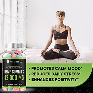 JB Wellness Co [2-Pack] – Hemp Gummies Premium 12,000 – Inflammation – Vitamins & Omega 3,6,9 – Made in The USA (120 Count) – [2-Pack]