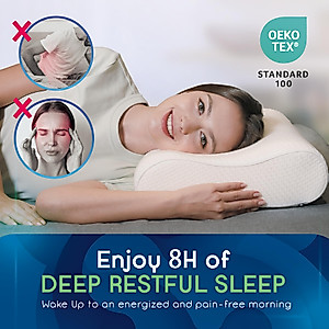 ZEO-SLEEP Memory Foam Pillow, Neck Contour Cervical Orthopedic Cooling Pillow for Sleeping Side Back Stomach Sleeper, Ergonomic Bed Pillow for Neck Pain - Ivory - Standard (2-Pack)