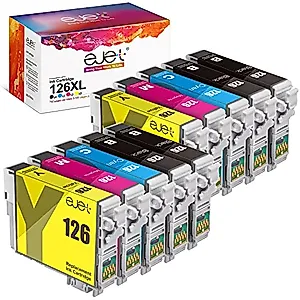 ejet 126 126XL Ink High Capacity Black & Color Cartridge Remanufactured for Epson 126 for Workforce 545 645 845 630 WF-3520 WF-3540 WF-7520 WF-7010 Stylus NX430(4 Black, 2 Cyan, 2 Magenta, 2 Yellow)