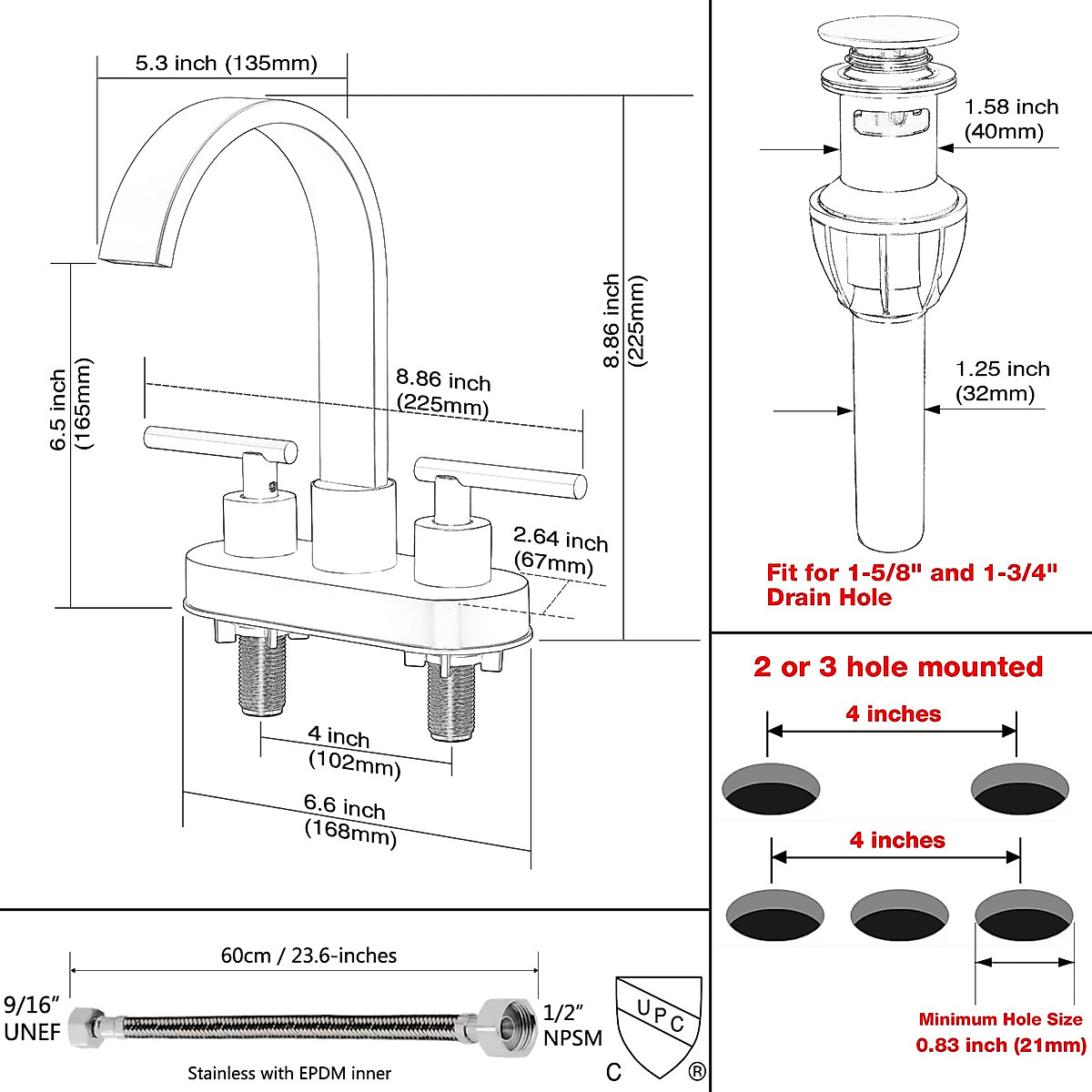 TRUSTMI Bathroom Faucet Gold 2 Handle Lavatory Basin Sink Faucet Swivel Waterfall 4 Inch Centerset Vanity Faucet with Overflow Pop Up Drain Assembly, Brushed Gold
