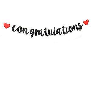 Congratulations Banner Black Letters & Red Symbol Hanging Paper Sign Decorations for Graduation, Achievement Party Celebrations, Wedding, Retirement, Bridal Shower, Shower Pre-Strung