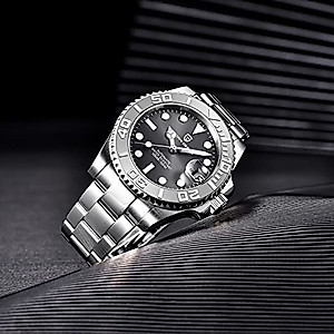 Mens Watches Pagani Design 1651 Wrist Watch for Men Automatic Mechanical NH35 Movement 100M Water Resistant Sapphire Glass Ceramic Bezel Stainless Steel Watch (White Grey)