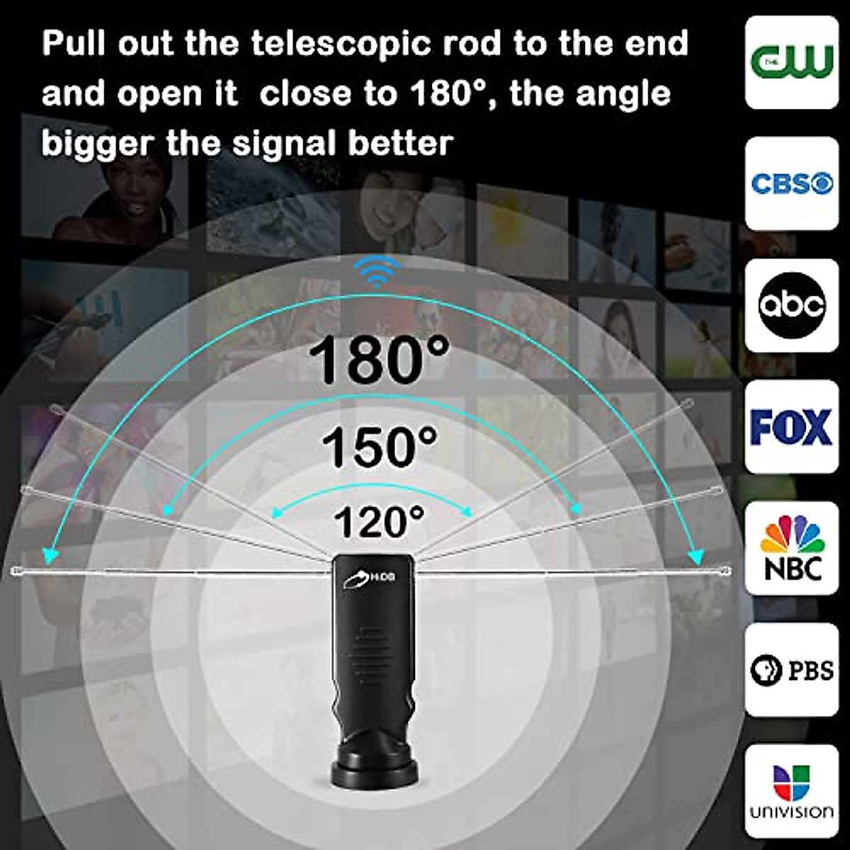 HIDB TV Antenna for Smart TV, Long Range Rabbit Ears Indoor TV Antenna HD Digital for Free-to-air HDTV Channels，Stickiness Base for Easy Placement Both Suitable for Home Car