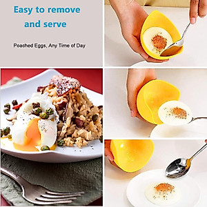 Egg Poacher, 4 Pack Egg Boiler Mold Cup, Poached Egg Cups with Ring Standers, Silicone Egg Poacher Cooker for Microwave Stovetop Air Fryer, with Extra Oil Brush, BPA Free