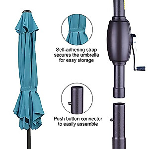 SUNVIVI OUTDOOR 7.5 Ft Patio Umbrella Outdoor Market Table Umbrella with Push Button Tilt and Crank, 6 Ribs, Polyester Canopy, Turquoise