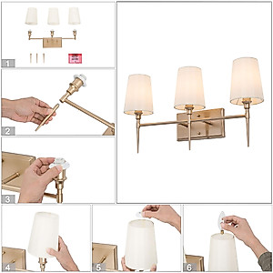 classy leaves Bathroom Light Fixtures, 3-Light Gold Vanity Lights, Modern Bathroom Vanity Light Fixtures with White Fabric Shade, 23’’ L x 6.5’’ W x 12’’ H