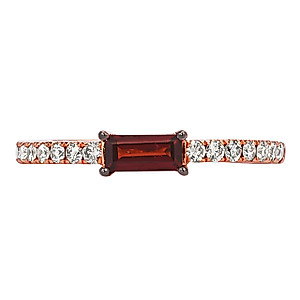 LeVian 14K Rose Gold Baguette Cut Red Garnet & 1/4 Cttw Diamond Ring (Champagne Color, SI1-SI2 Clarity) - Size 6-3/4