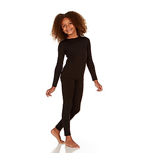 Thermajane Thermal Underwear for Kids Long Johns, Girls Thermal Underwear Set, Base Layer Kids Long Underwear (Black, X-Large)