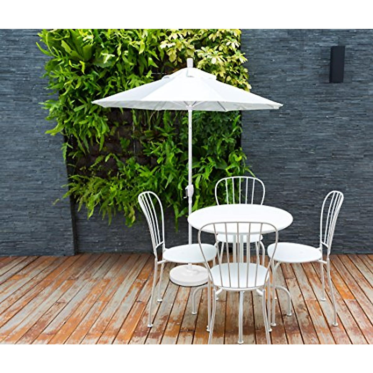 California Umbrella 9' Round Aluminum Market Umbrella, Crank Lift, Push Button Tilt, White Pole, White Olefin