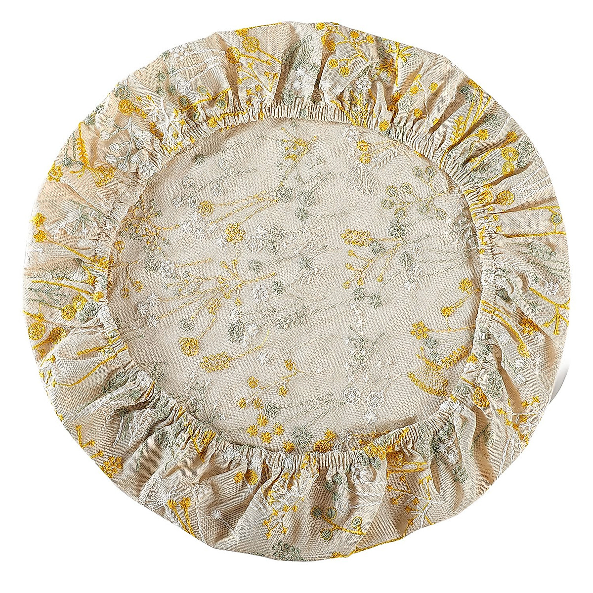 Slyitokbhr Reusable Bowl Covers for Bread Proofing Baking Embroidered Dandelion Linen Cotton Cloth Fabric Washable with Elastic Cover for Food Fruit Salad Eco-friendly (Beige Dandelion)