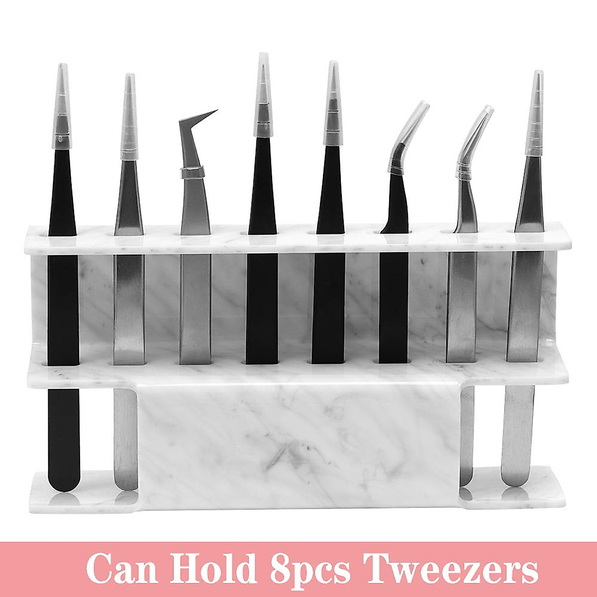 Lash Extension Supplies Tweezer Holder Stand GEMERRY Eyelash Extension Supplies Accessories Tools Acrylic Display Storage 8 Pcs Tweezers Shelf Holder (Marbling)