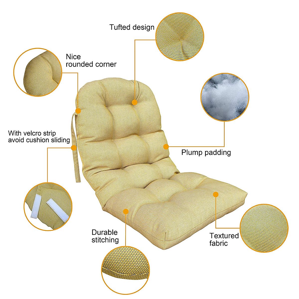 BOSSIMA Outdoor Patio Adirondack Chair Cushions Tufted Round Corner Taupe