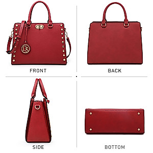 Dasein Women Medium Satchel Handbag Work Tote Shoulder Bag Top Handle Purse with Matching Clutch 2pcs Set (Red)
