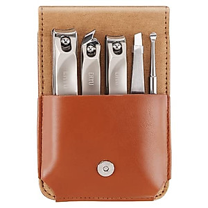 Eryu Nail Clippers Set (5Pcs), Stainless Steel Fingernail Clippers for Men & Women, with Leather Portable Travel Case, Professional Fingernail & Toenail Clippers for Thick Nails - Dad & Mom Gifts