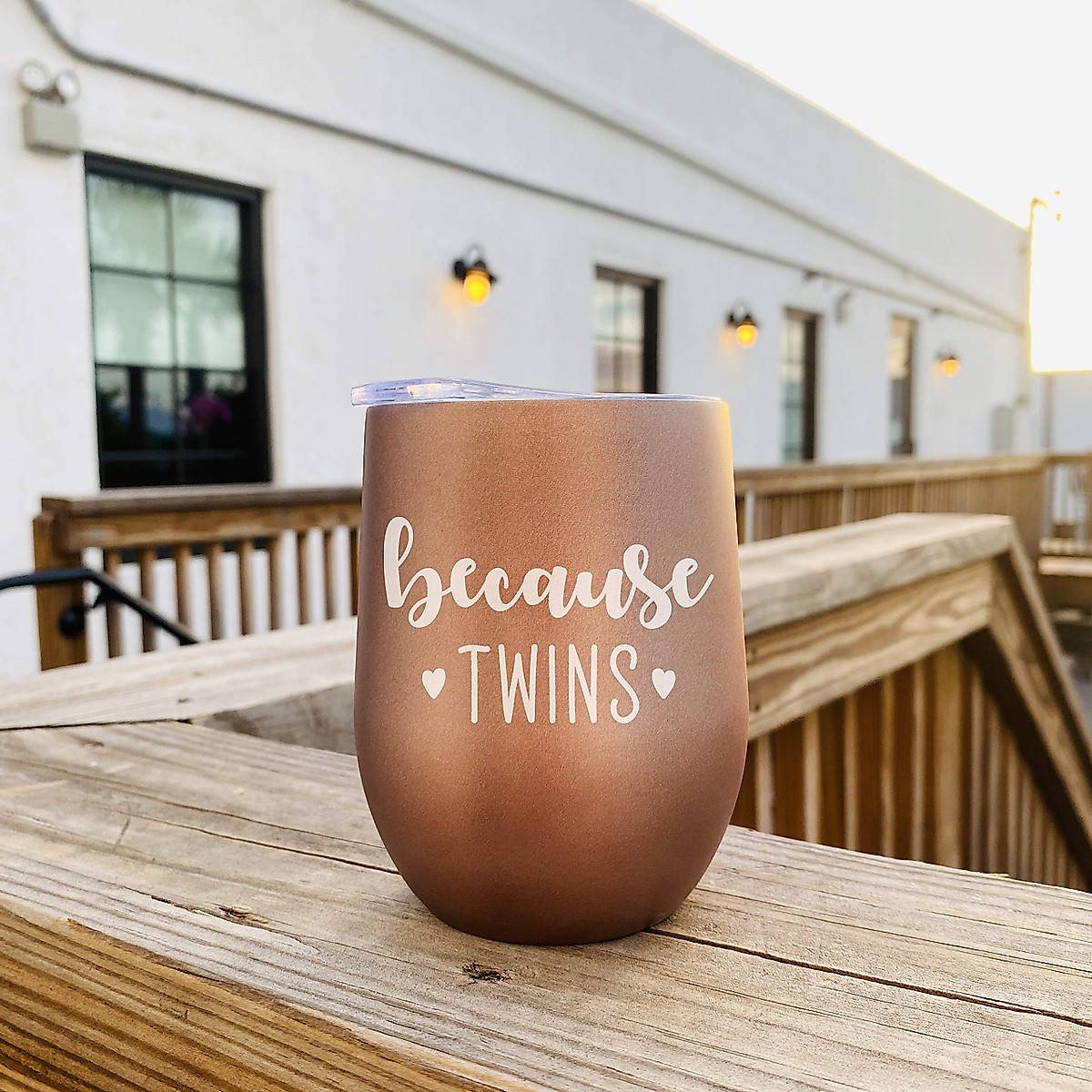 Twin Mom Gifts - 12oz Wine Glass Tumbler Cup- Funny Mom of Twins Gifts, Mother of Twins, Parents of Twins, Because Twins Travel Coffee Mug
