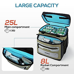 TOURIT Soft Cooler Bag 40 Can Large Collapsible Soft Sided Cooler 33L Beach Portable Cooler Ice Chest Insulated for Picnic, Beach, Trip, Khaki