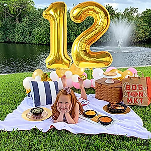 KatchOn, Giant Gold 12 Balloon Number - 40 Inch | 12 Number Balloons, 12th Birthday Decorations Boy | Gold 12 Balloons for Golden Birthday Decorations for Girls 12 | Number 12 Balloons for Birthdays