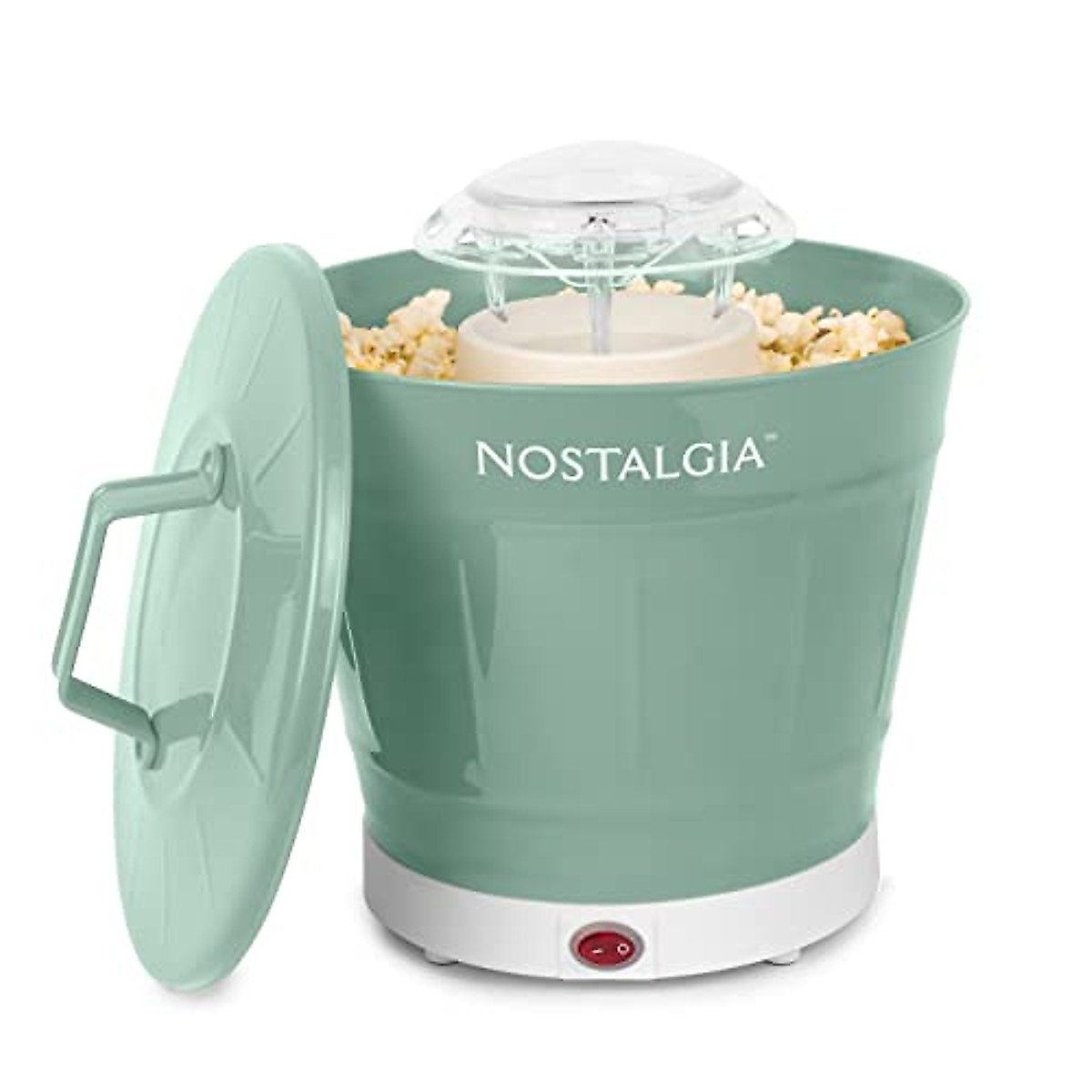Nostalgia Hot Air Electric Popcorn Bucket with Lid, 24 Cup, Healthy Oil Free Popcorn with a Removable Serving Bucket for Easy Snacking, Sage