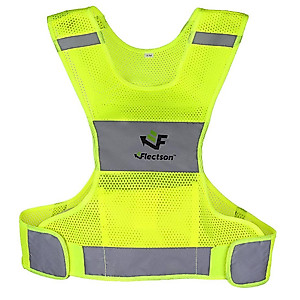 Reflective Running Vest - 360° High Visibility Yellow Safety Vest with Adjustable Side Closure and Inside Pocket - Large